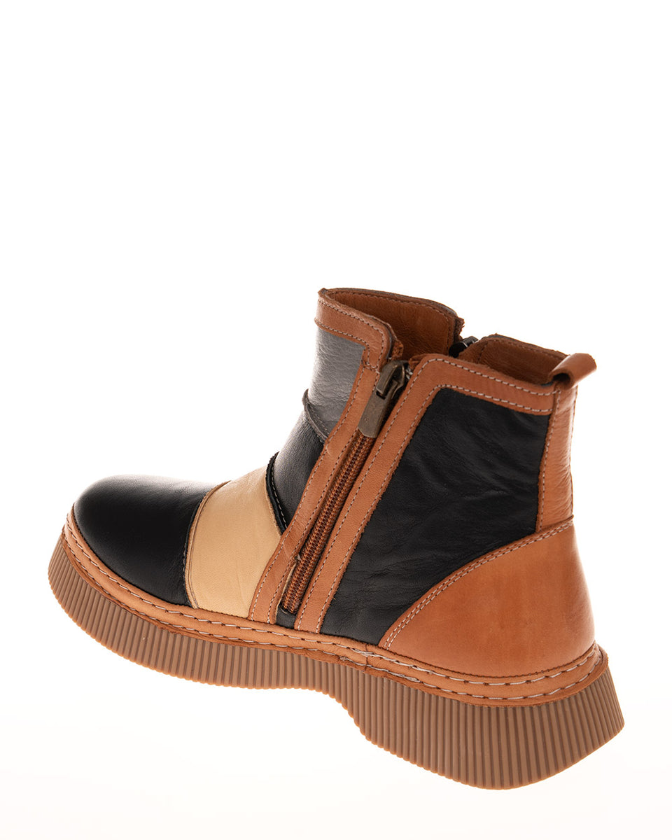 Mago Tacey Black/Tan/Coconut Leather Ankle Boot – Mavis & Mick - Women ...